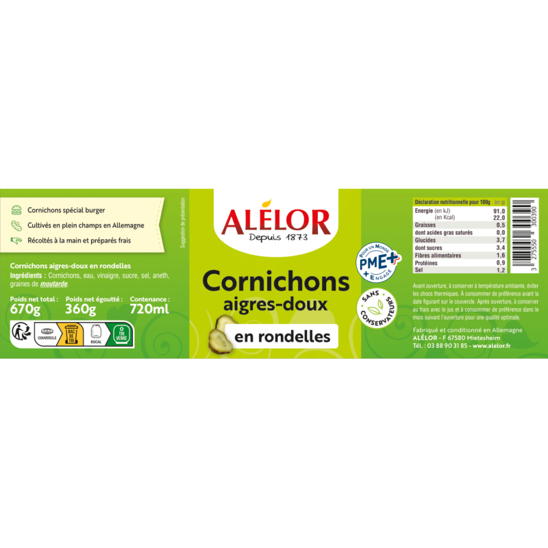 Cornichons aigres-doux en Rondelles - La Boutique des Condiments